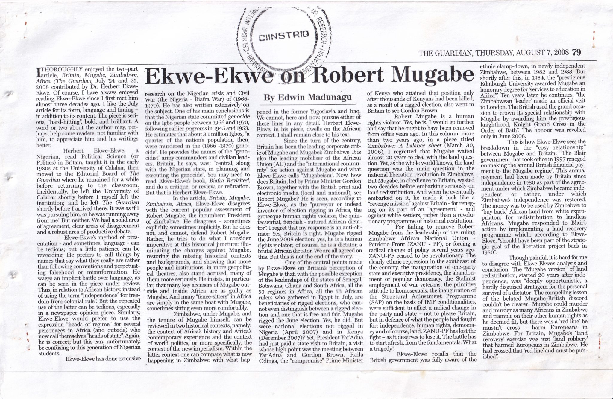 Ekwe-Ekwe on Robert Mugabe – Socialist Library and Archives